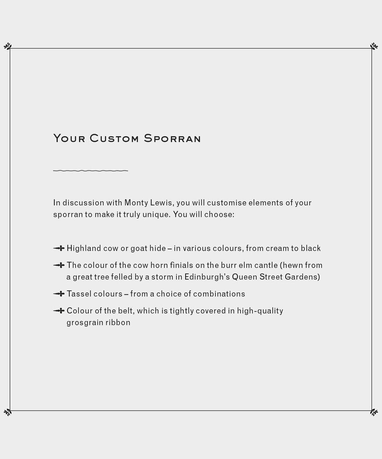 Design a Bespoke Dress Sporran with Monty Lewis | The Fife Arms Shop